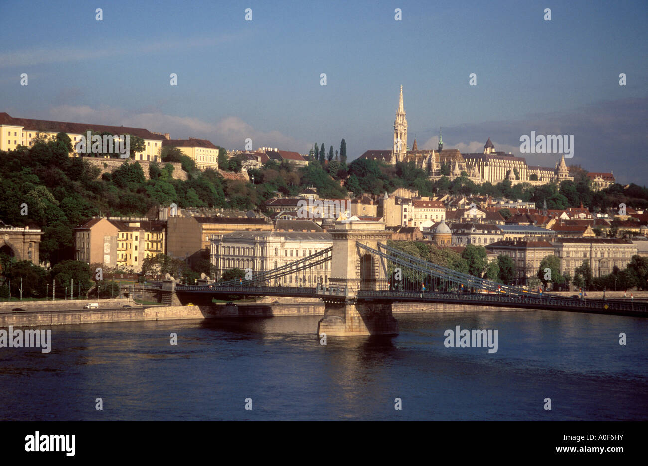 Budapest - Buda, View across the Danube showing the Chain Bridge and ...