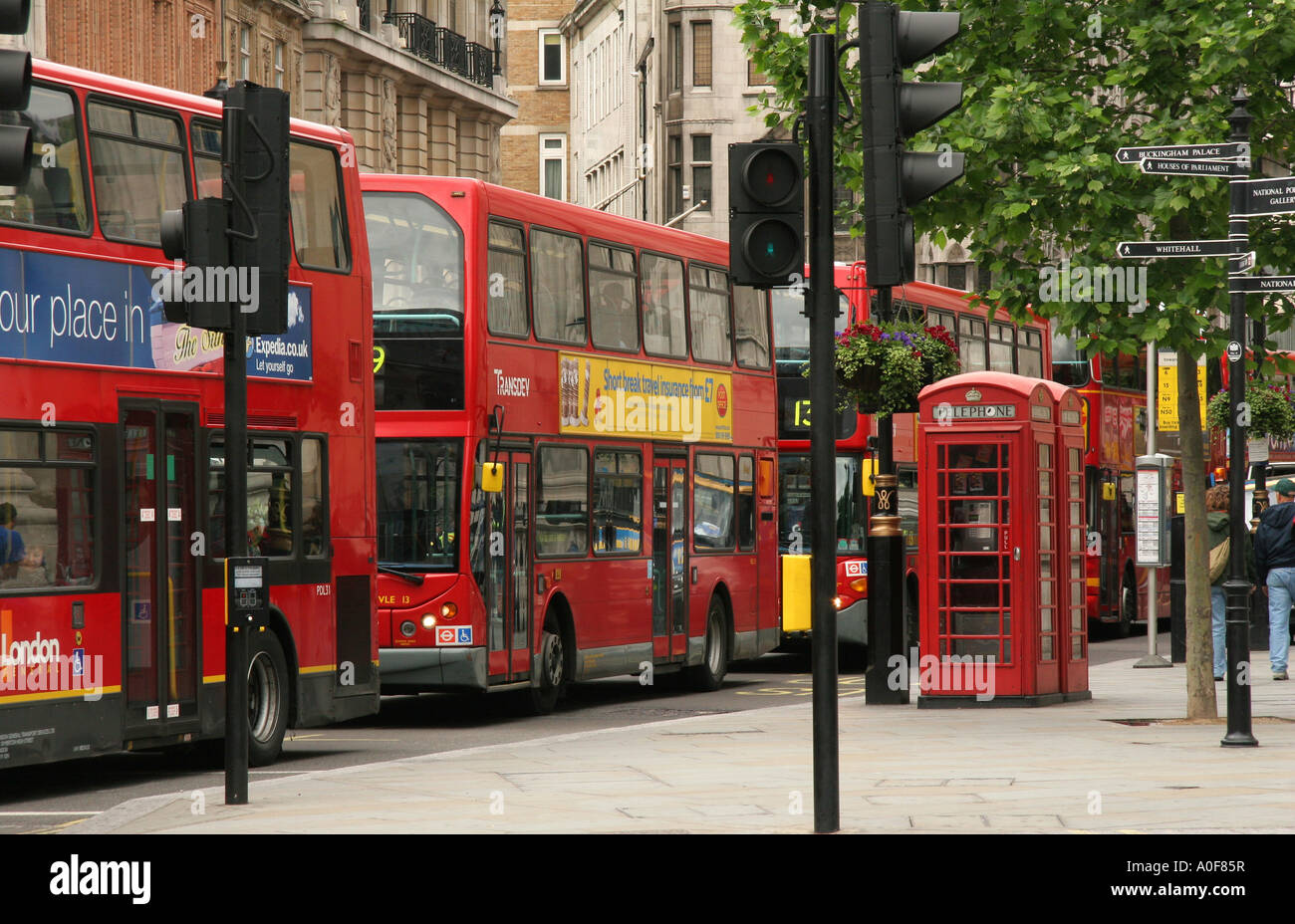A line of London buses nose to tail in traffic Stock Photo - Alamy