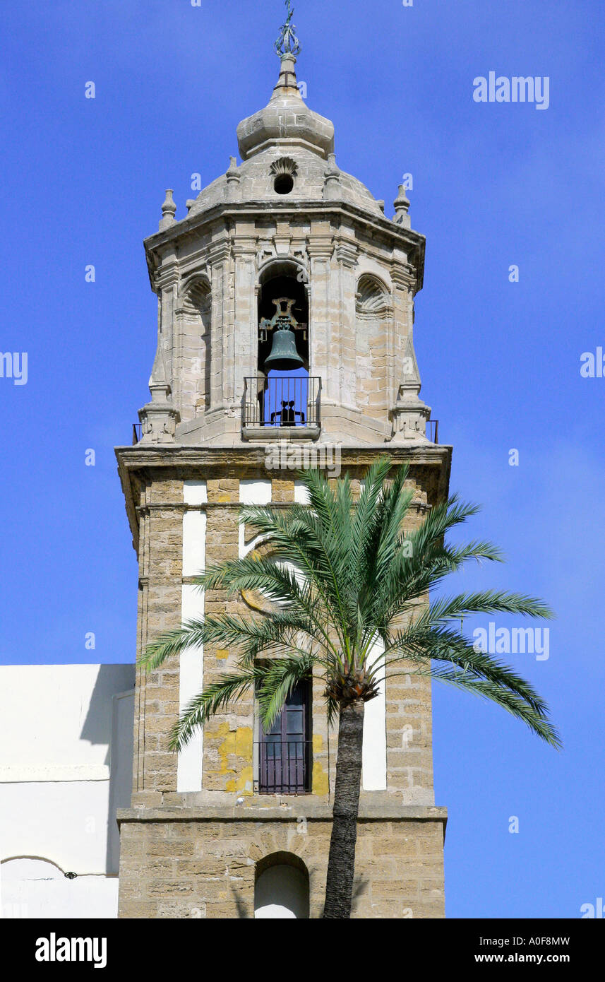 The bell tower of Church of Santiago Plaza de la Catedral Cadiz ...