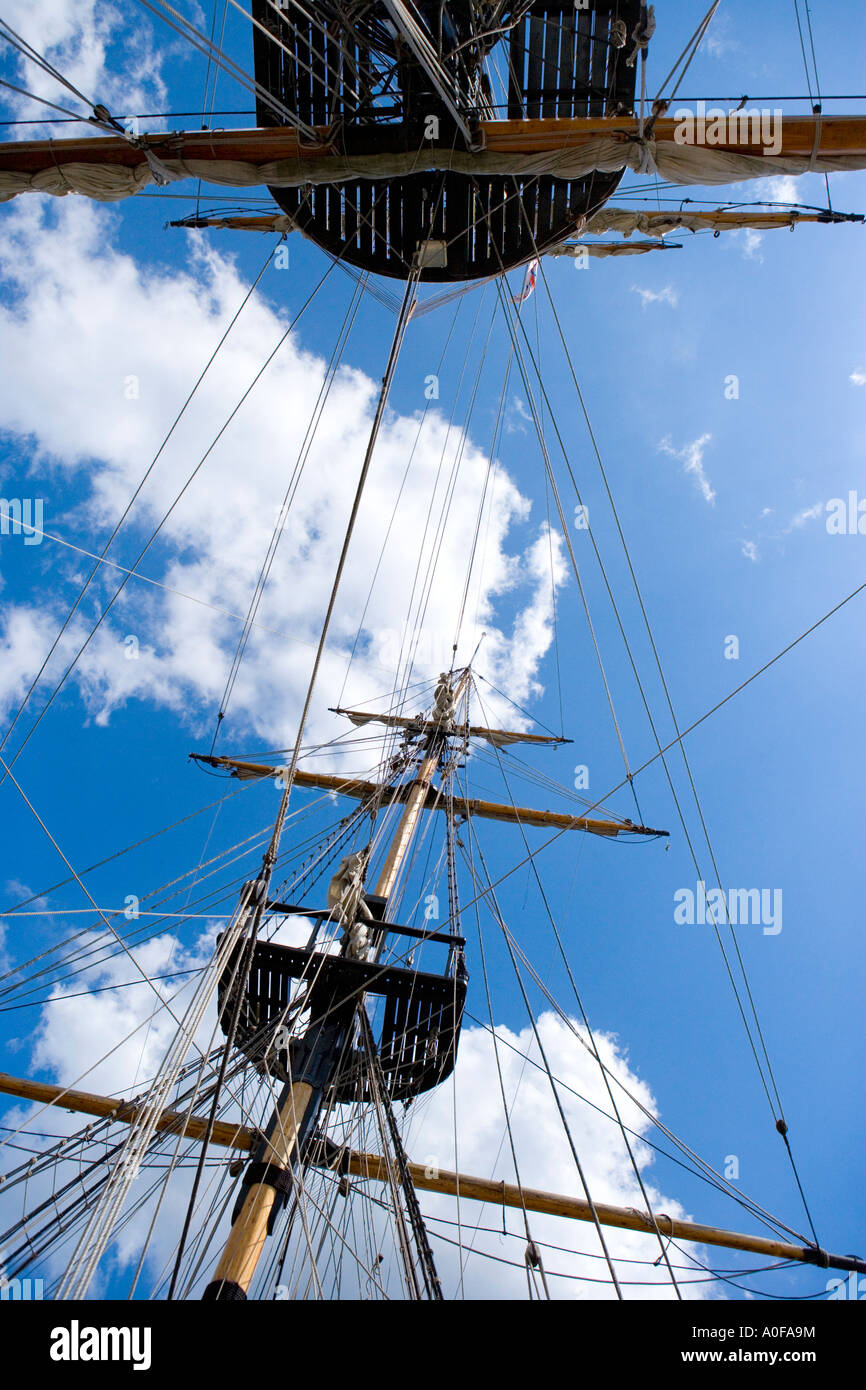 masts and rigging of The Grand Turk docked in Whitby North Yorkshire ...