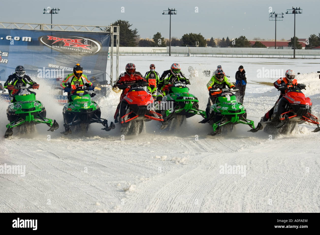 Start of a Snow X snowmobile race Stock Photo - Alamy