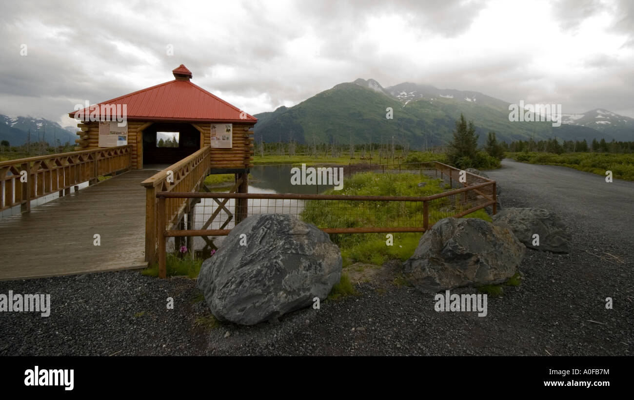 Lookout tower overseeing the elk enclosure at the Alaska Wildlife ...