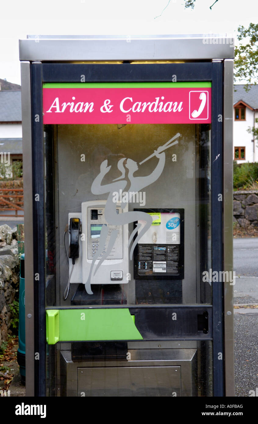 Welsh language phone box Beddgelert Gwynedd North Wales UK Stock Photo ...