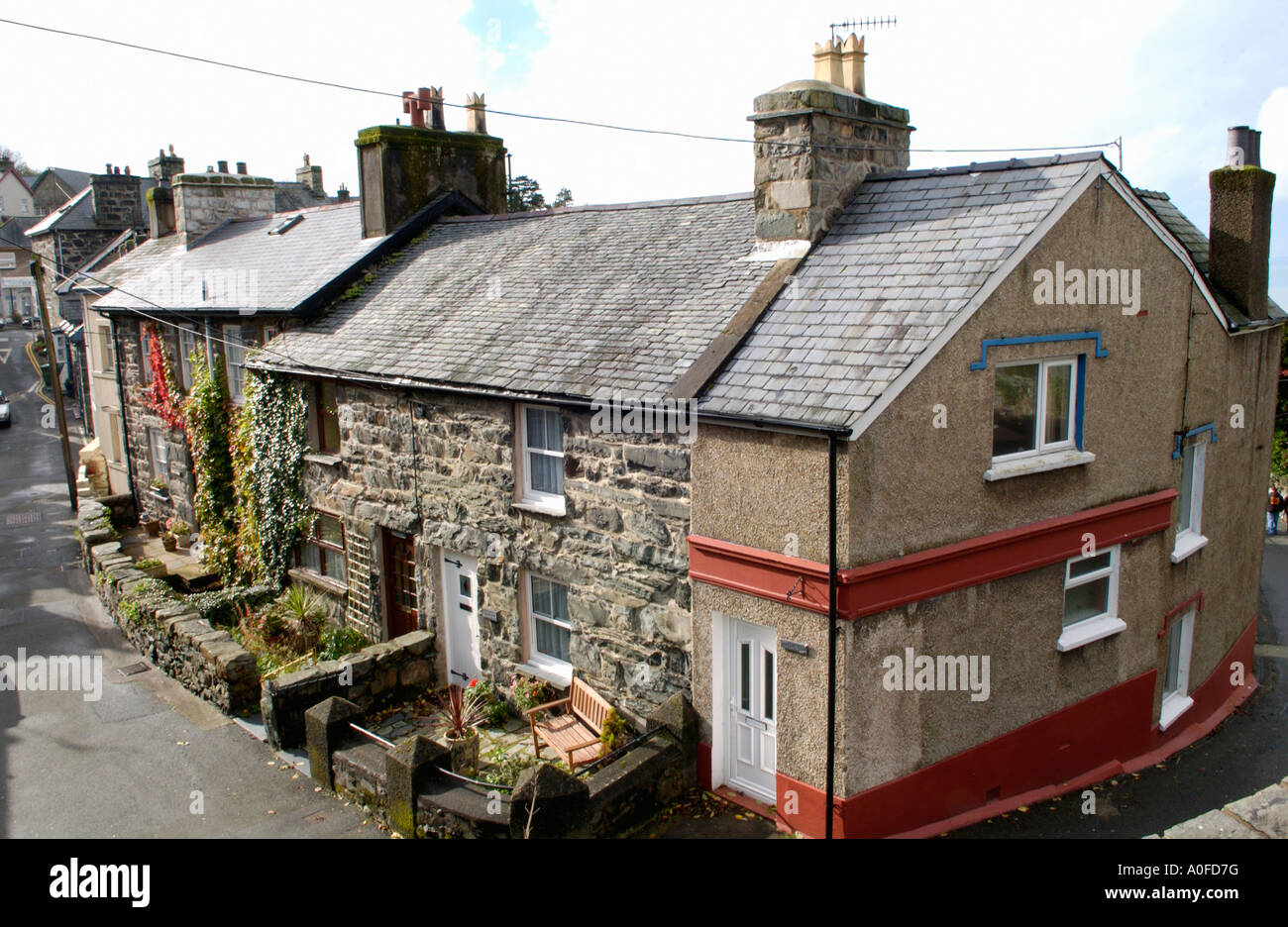 Terrace of traditional stone built terraced cottages typical of the ...