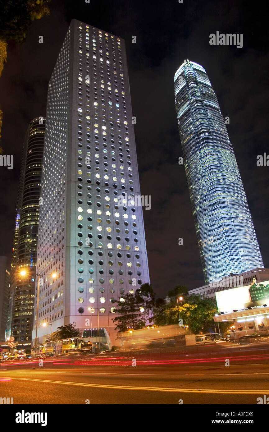 Skyscrapers in Central, Hong Kong tower above at night Stock Photo - Alamy