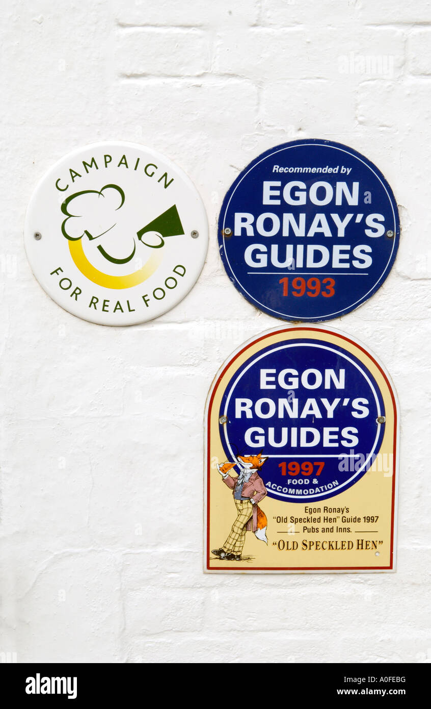 Egon Ronay Guide awards on white wall at The Talbot at Knightwick ...