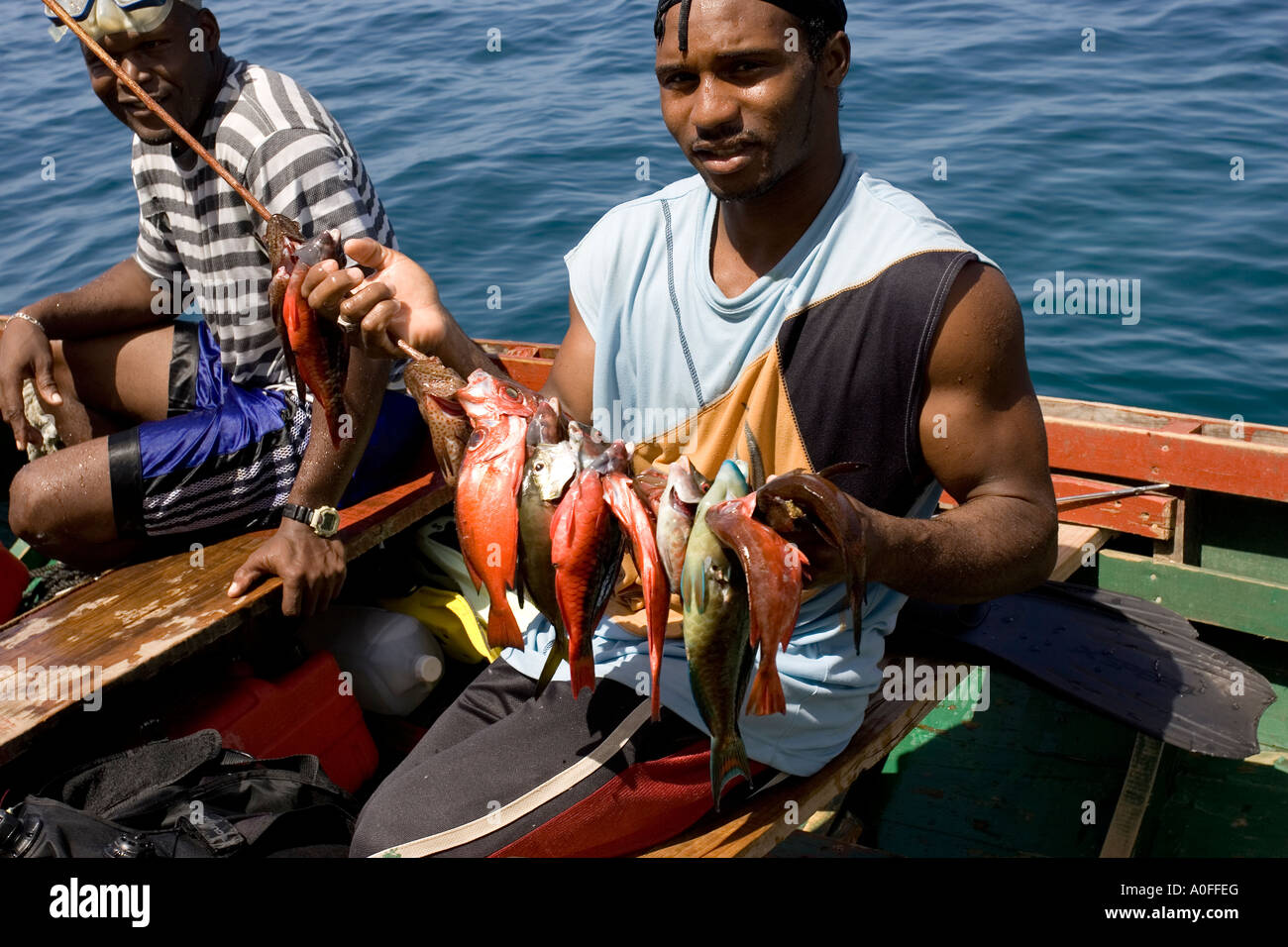 NATIVE FISHERMAN WITH THEIR CATCH ST VINCENT AND THE GRENADINES Stock ...