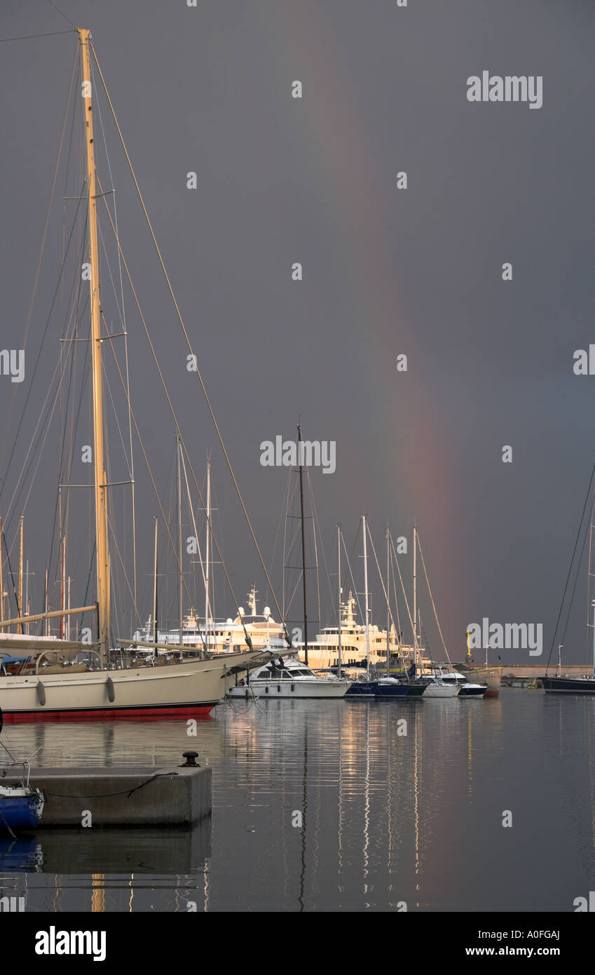 Rainbow and Sailing Yachts in Antibes Harbour, Cote d'Azure, South of ...