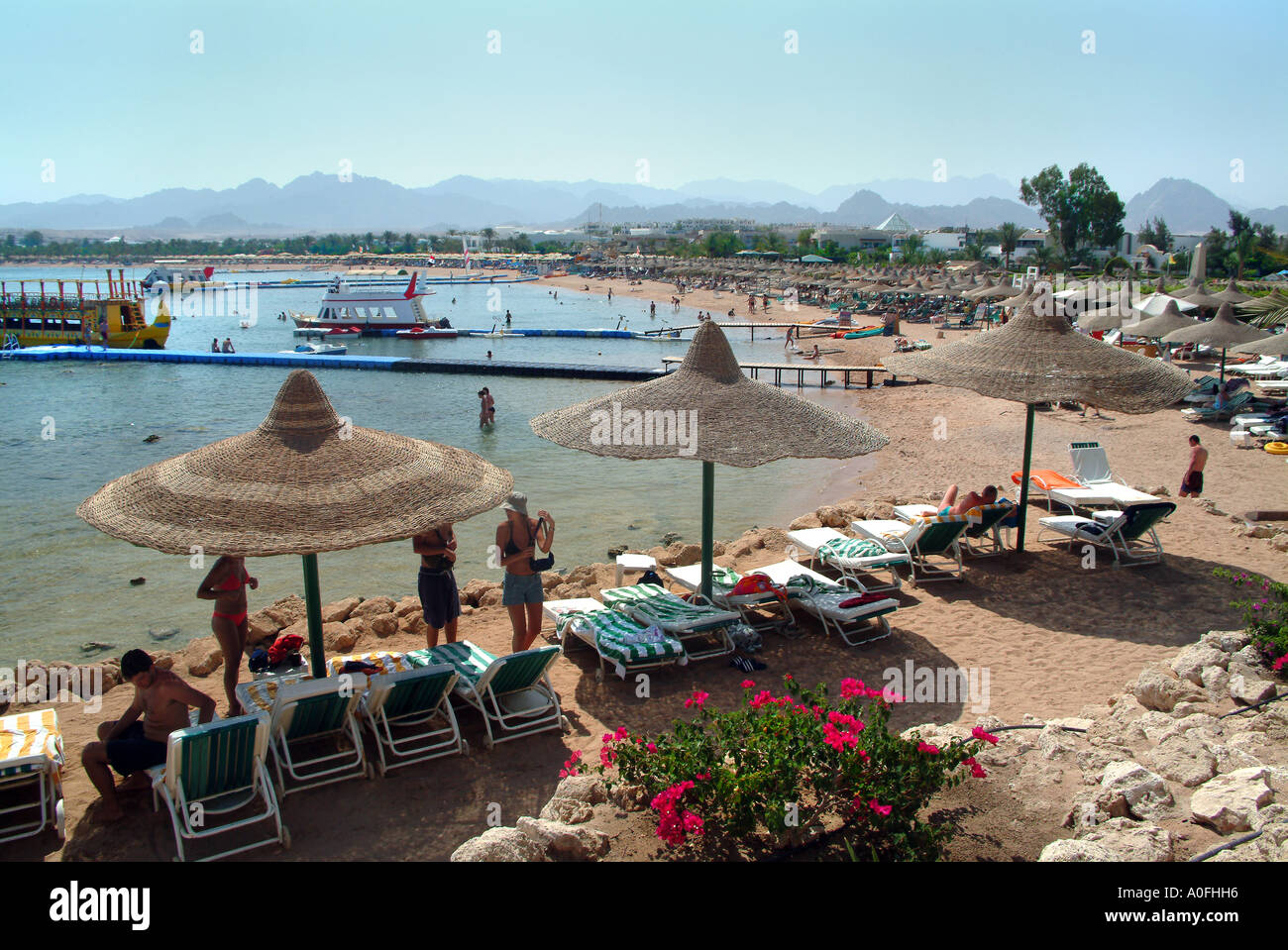 View of Sharm El Sheikh at Naama Bay with the Sinai mountains in the ...