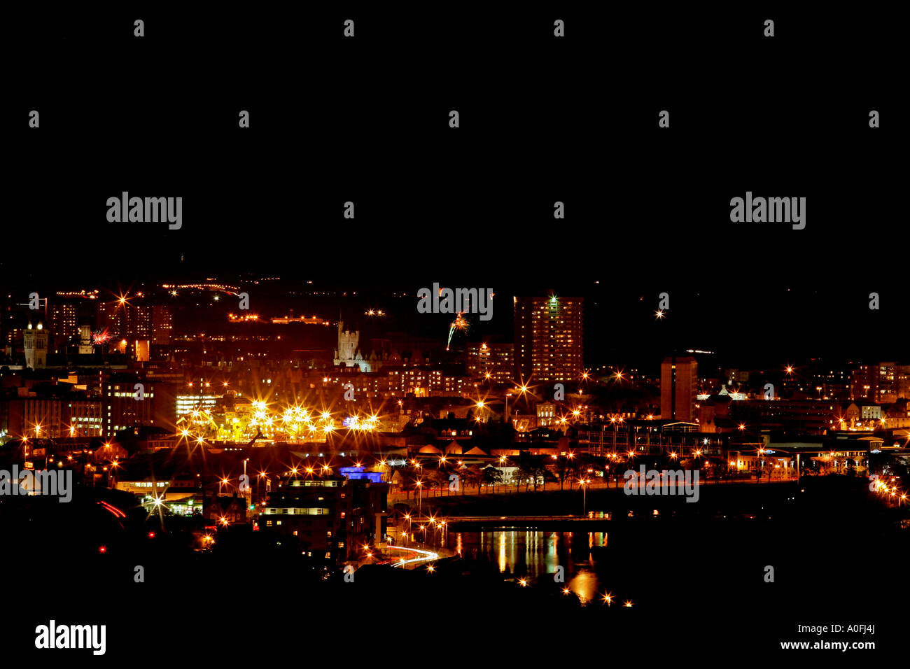 The city centre of Aberdeen, Scotland, lit up at night Stock Photo - Alamy