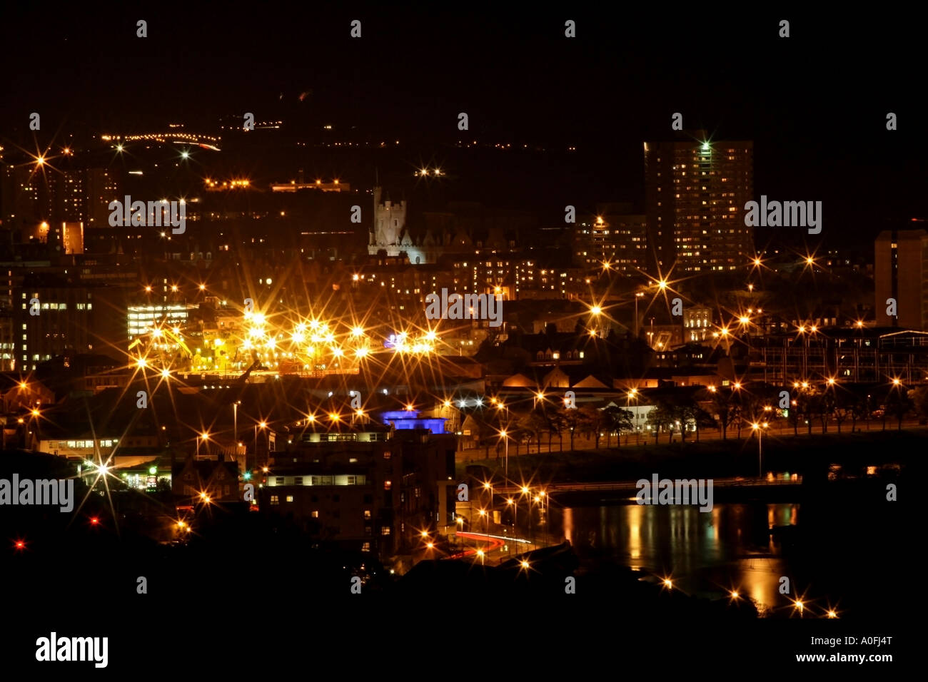 The city centre of Aberdeen, Scotland, lit up at night Stock Photo - Alamy