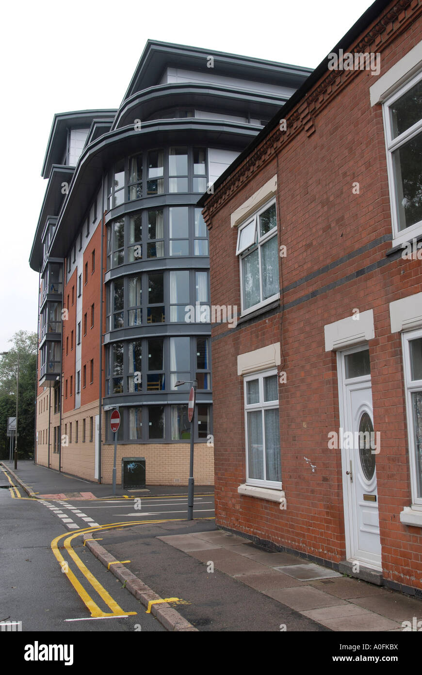 New flats and old victorian terraced houses in Filbert Street Leicester ...