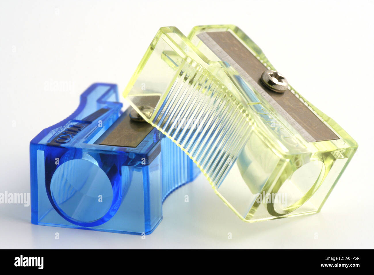 Blue and yellow pencil sharpeners Stock Photo - Alamy