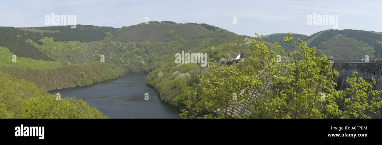 view onto the superior lake and retaining wall of the Urft lake ...