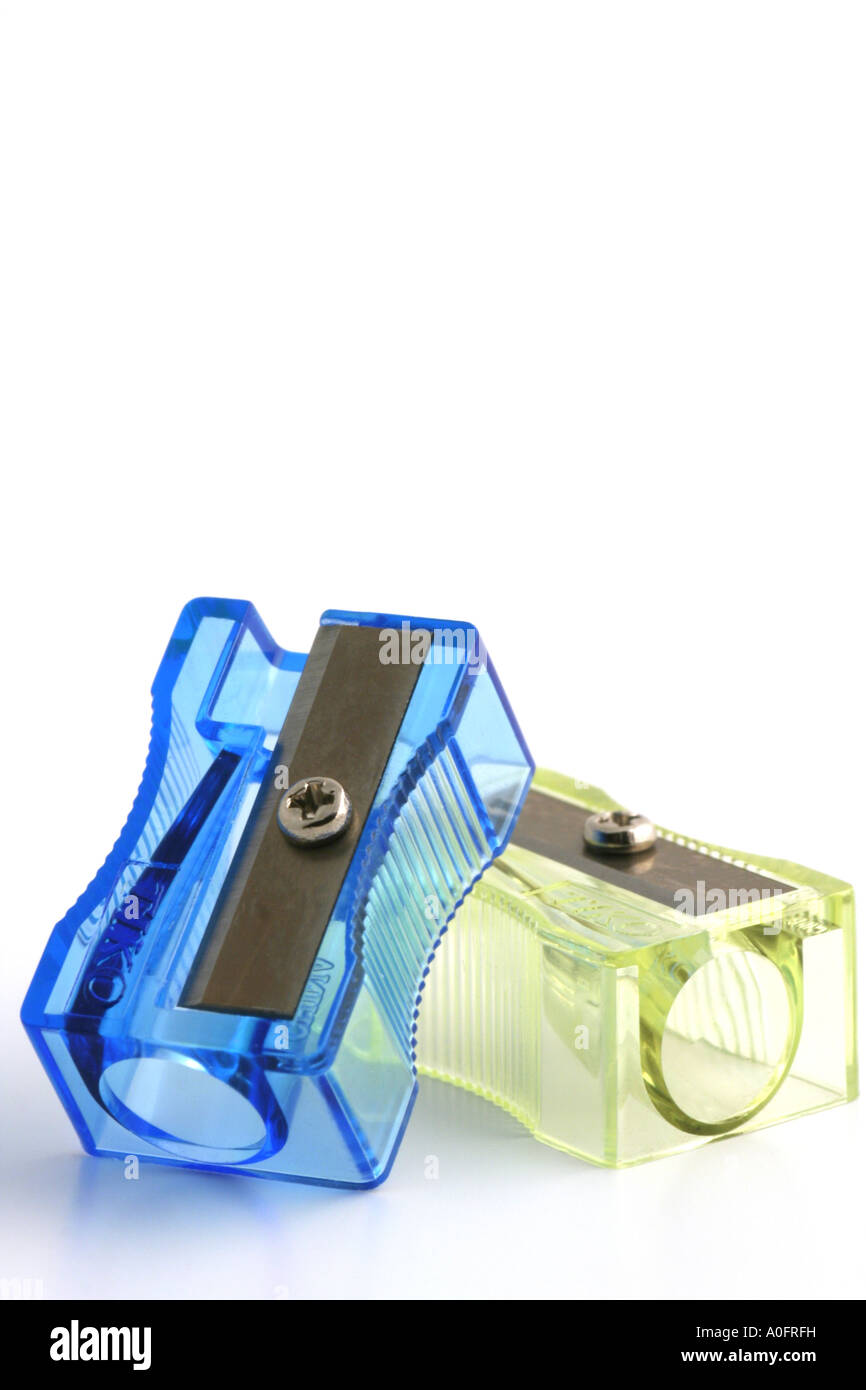 Blue and yellow pencil sharpeners Stock Photo - Alamy