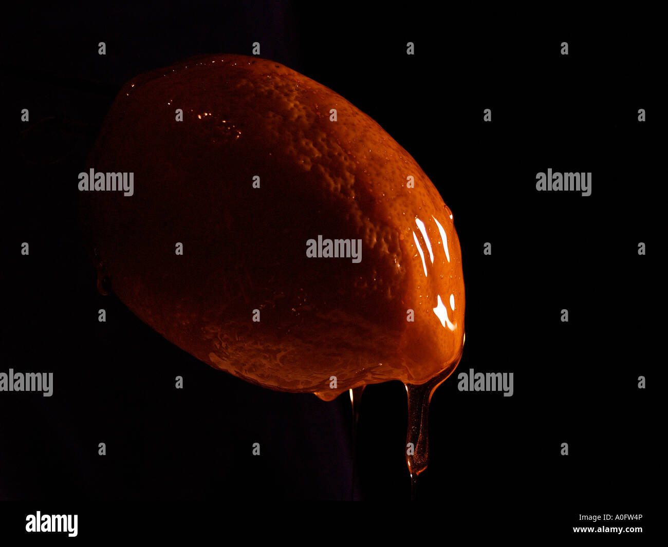 lemon with honey on a black ground Stock Photo - Alamy