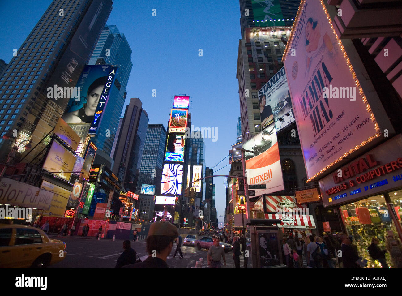 times square at night traffic lights skyscraper Stock Photo - Alamy