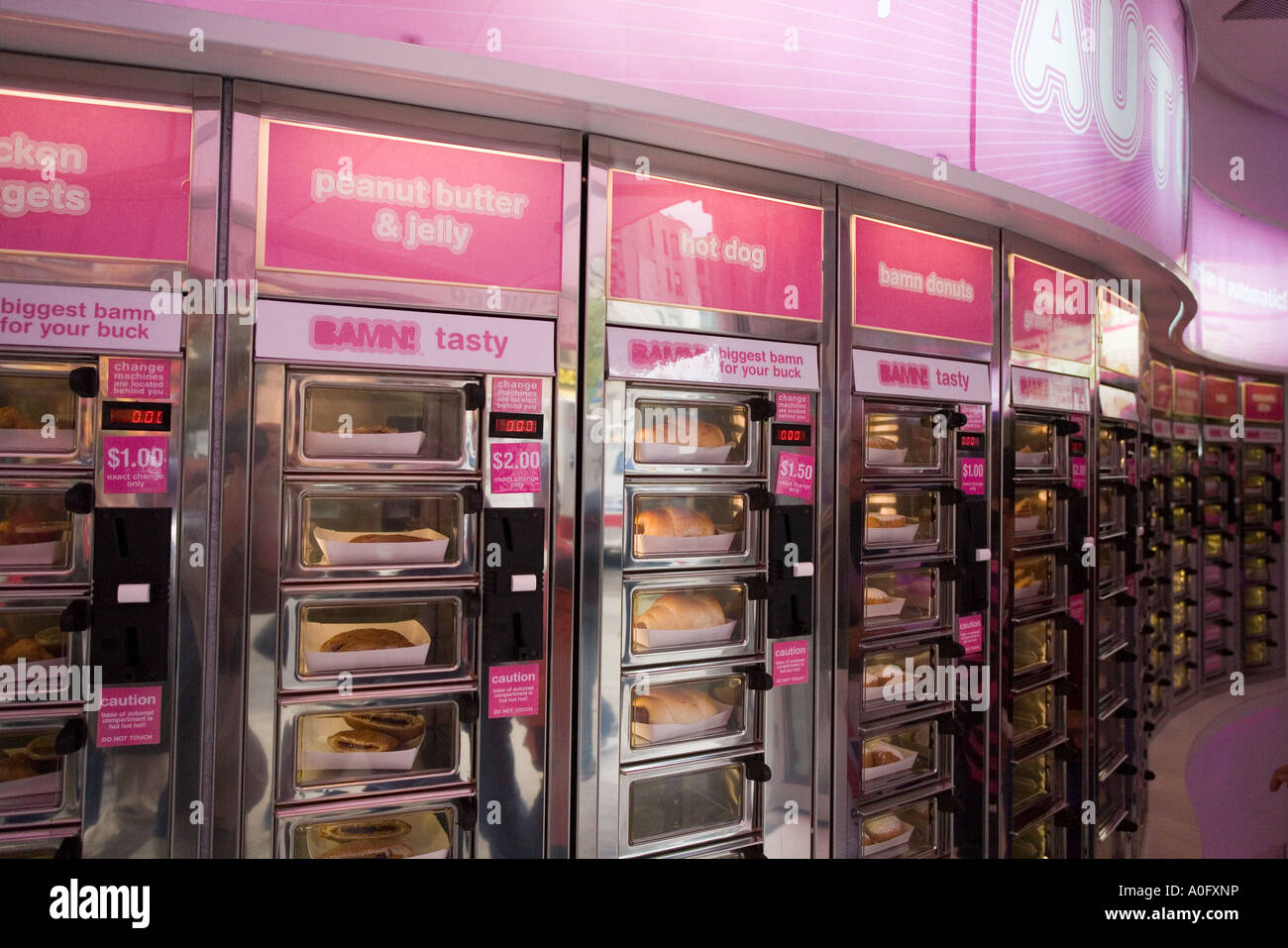 pink automatic food vending machine in east village Stock Photo - Alamy