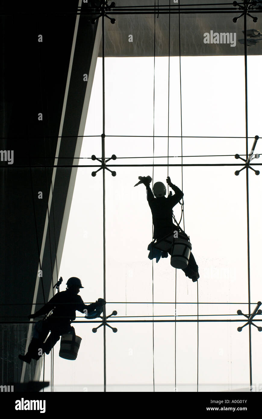 Cleaning windows at Suvarnabhumi Airport Bangkok Thailand New airport ...