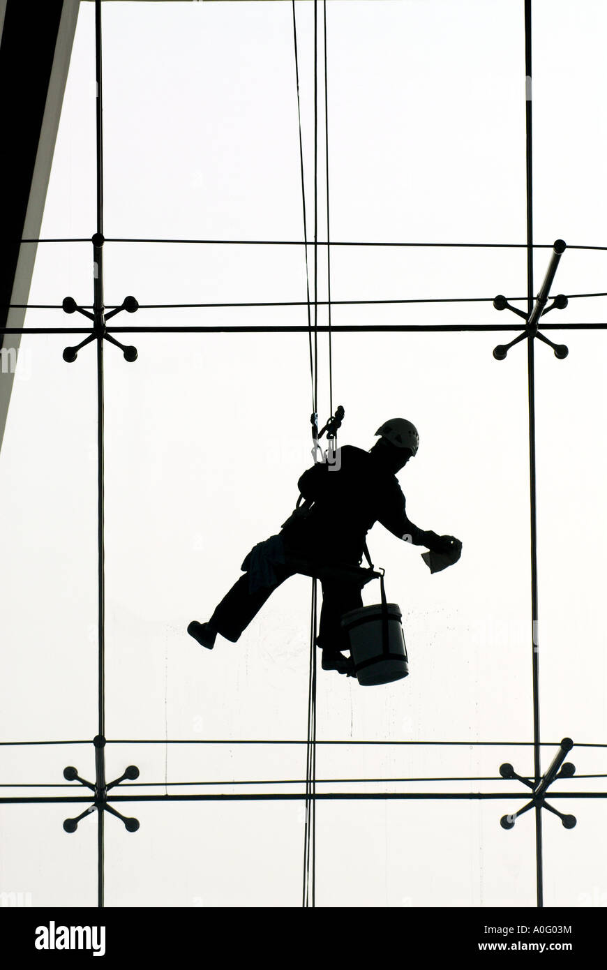 Cleaning windows at Suvarnabhumi Airport Bangkok Thailand New airport ...