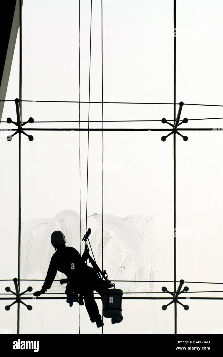 Cleaning windows at Suvarnabhumi Airport Bangkok Thailand New airport ...