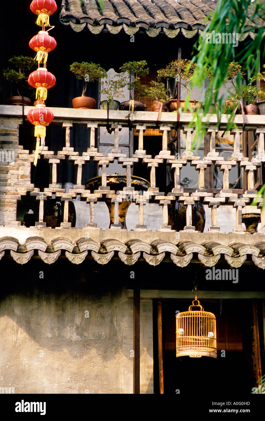 Xitang, Zhejiang, China - Balcony of house in the ancient water town ...