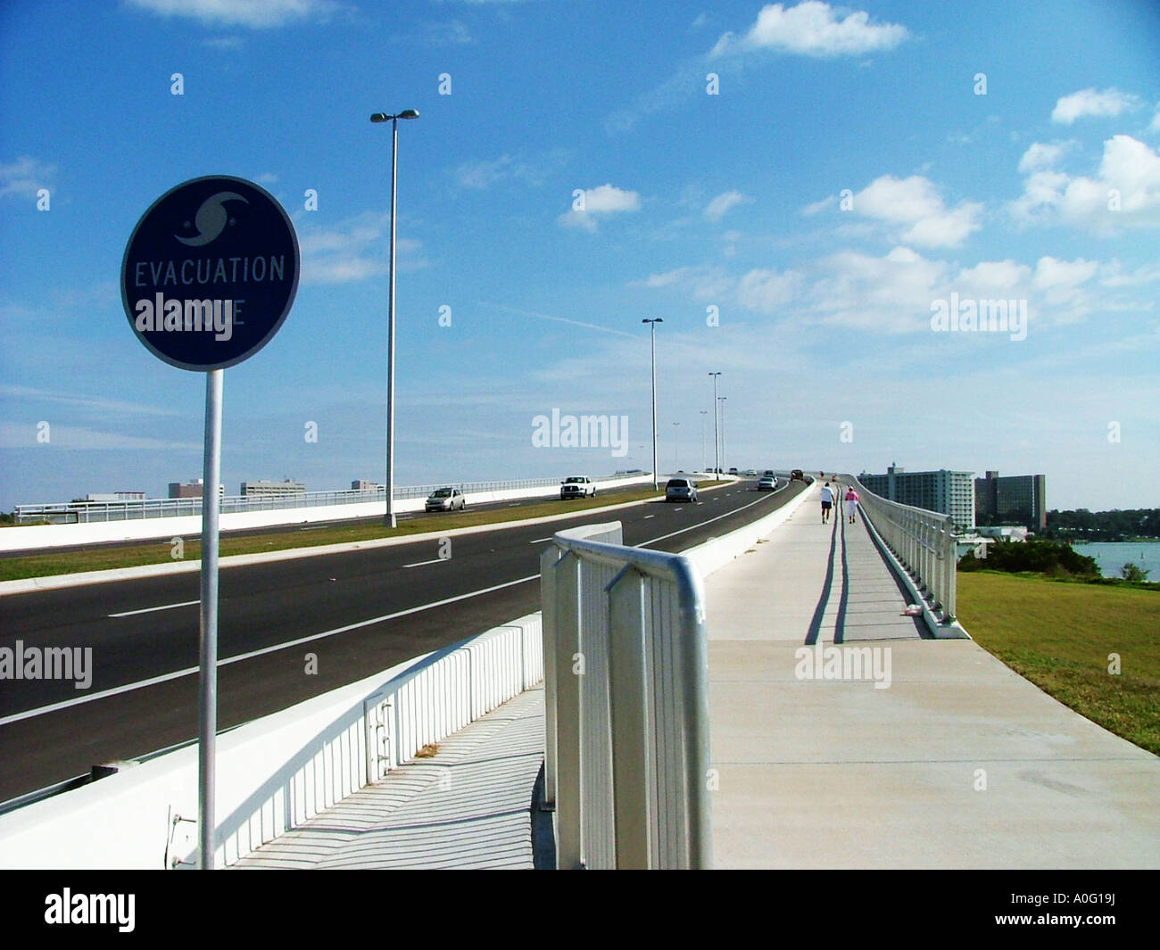 Evacuation Sign Memorial Causeway Stock Photo - Alamy