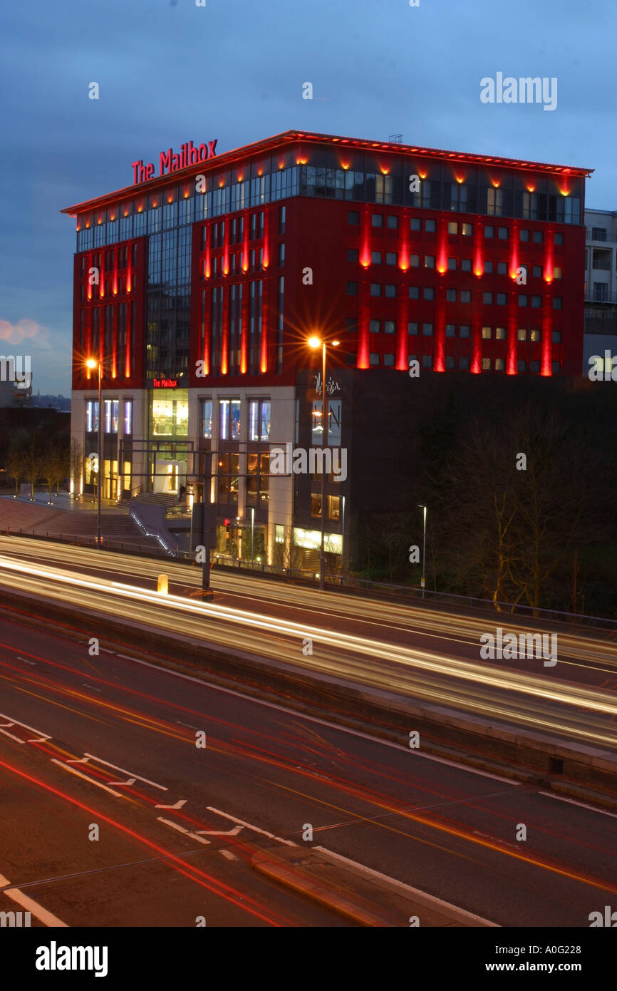The Birmingham Mailbox building pictured alongside Queensway at night ...