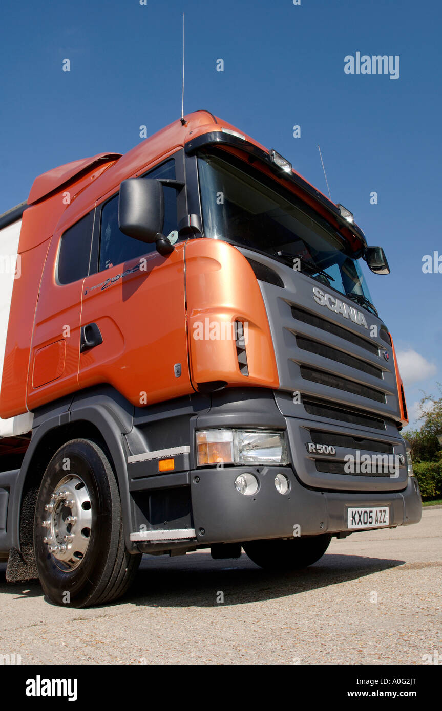 cab of a scania r500 v8 articulated lorry at a distribution centre in ...