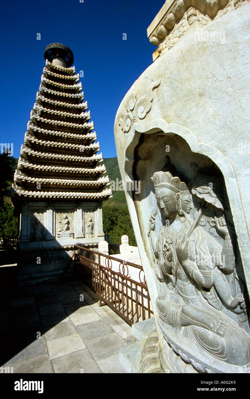 Beijing, China - Fragrant Hills Park Carved stupas on the terrace of ...