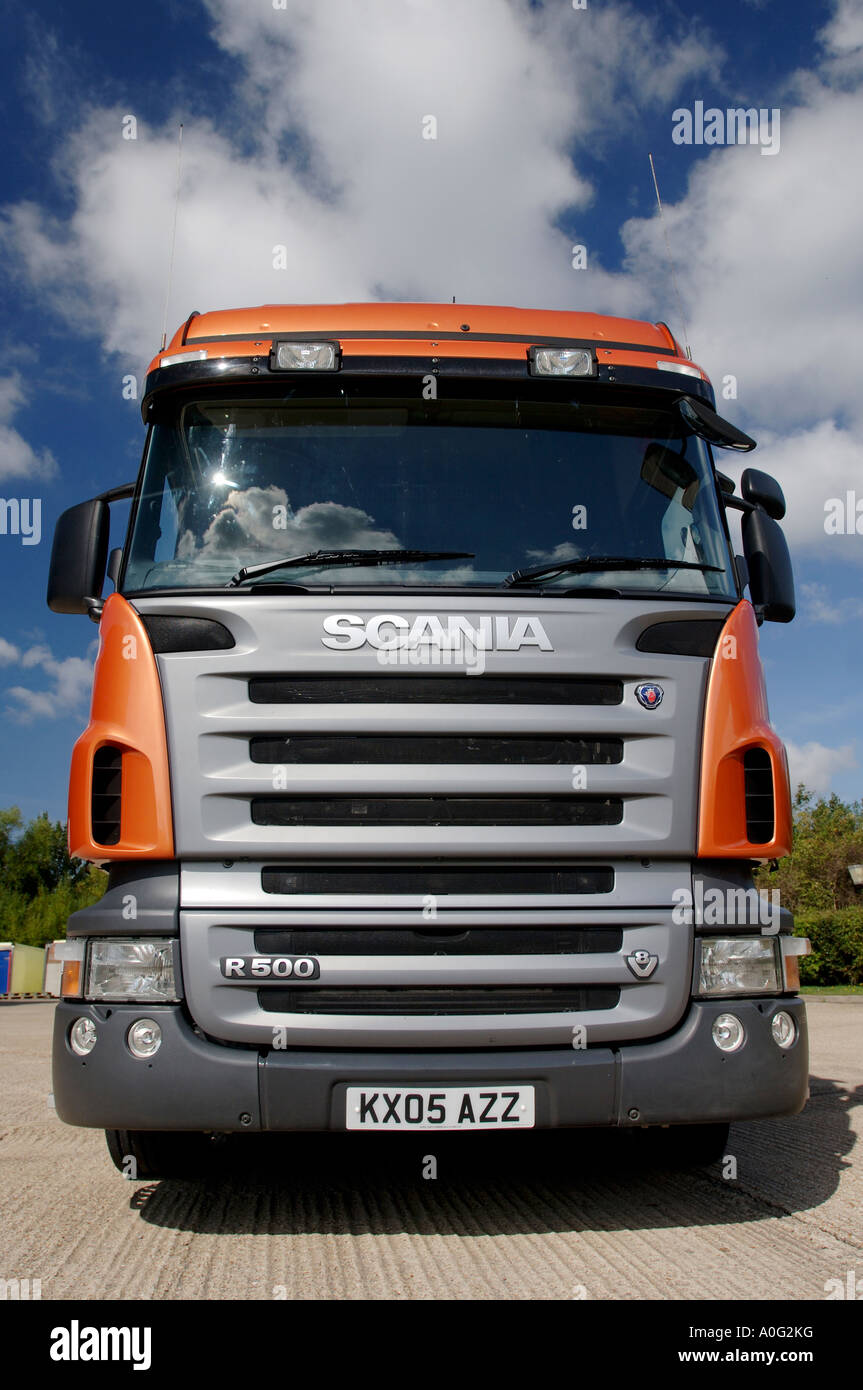 cab of a scania r500 v8 articulated lorry at a distribution centre in ...