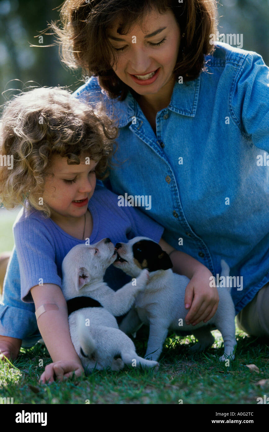 Child holding two puppies hi-res stock photography and images - Alamy