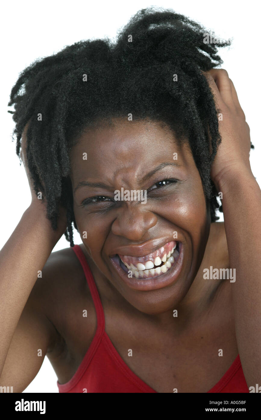 Black woman screaming at thye camera Stock Photo - Alamy