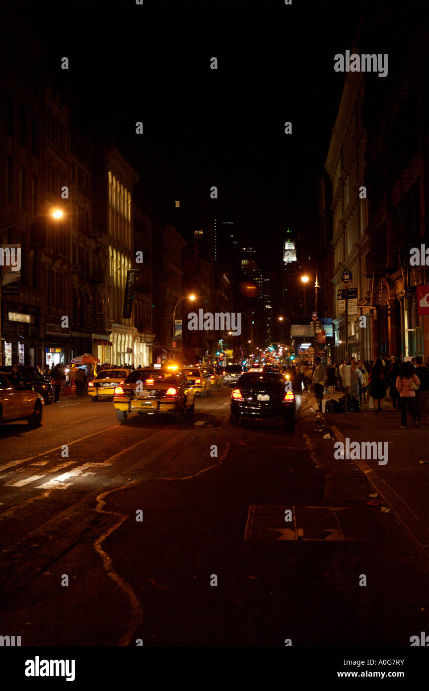 Night, Corner of Broadway and Spring Street, Manhattan, New York Stock ...