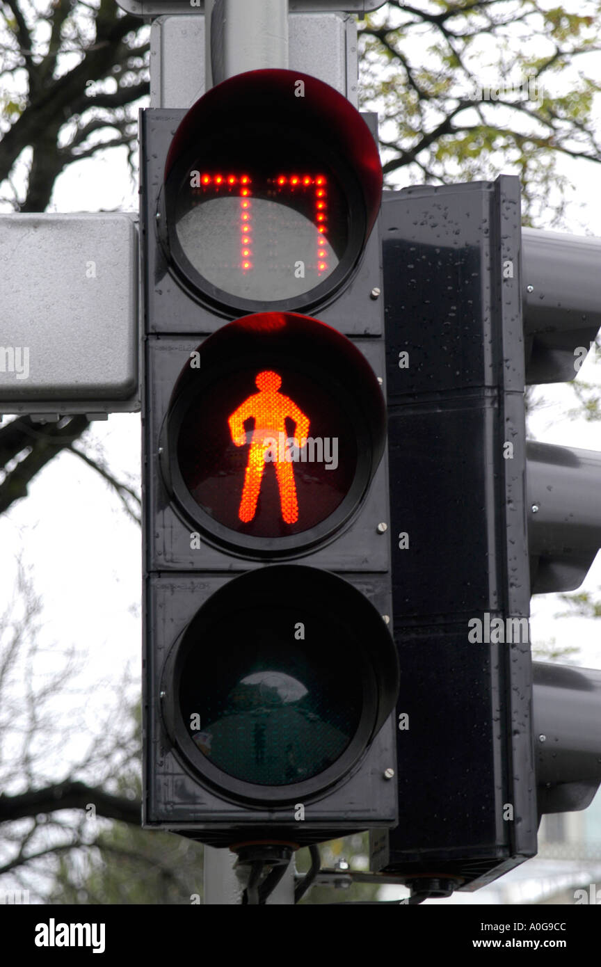 Kiev, pedestrian traffic light showing remaining waiting time, red ...