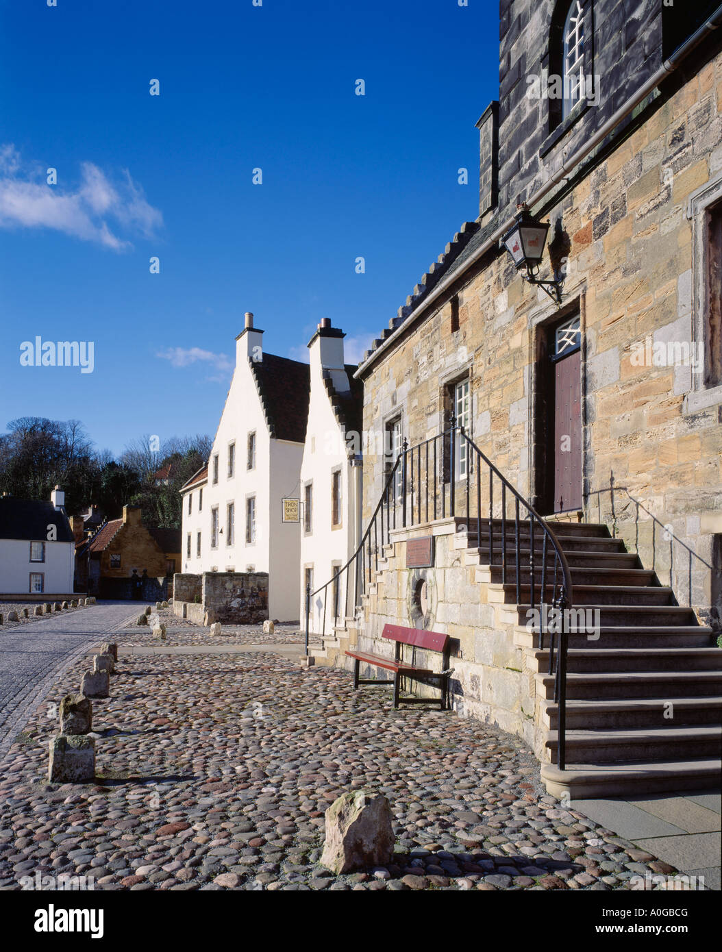 The Town House steps at the Sandhaven, Culross, Fife, Scotland, UK ...