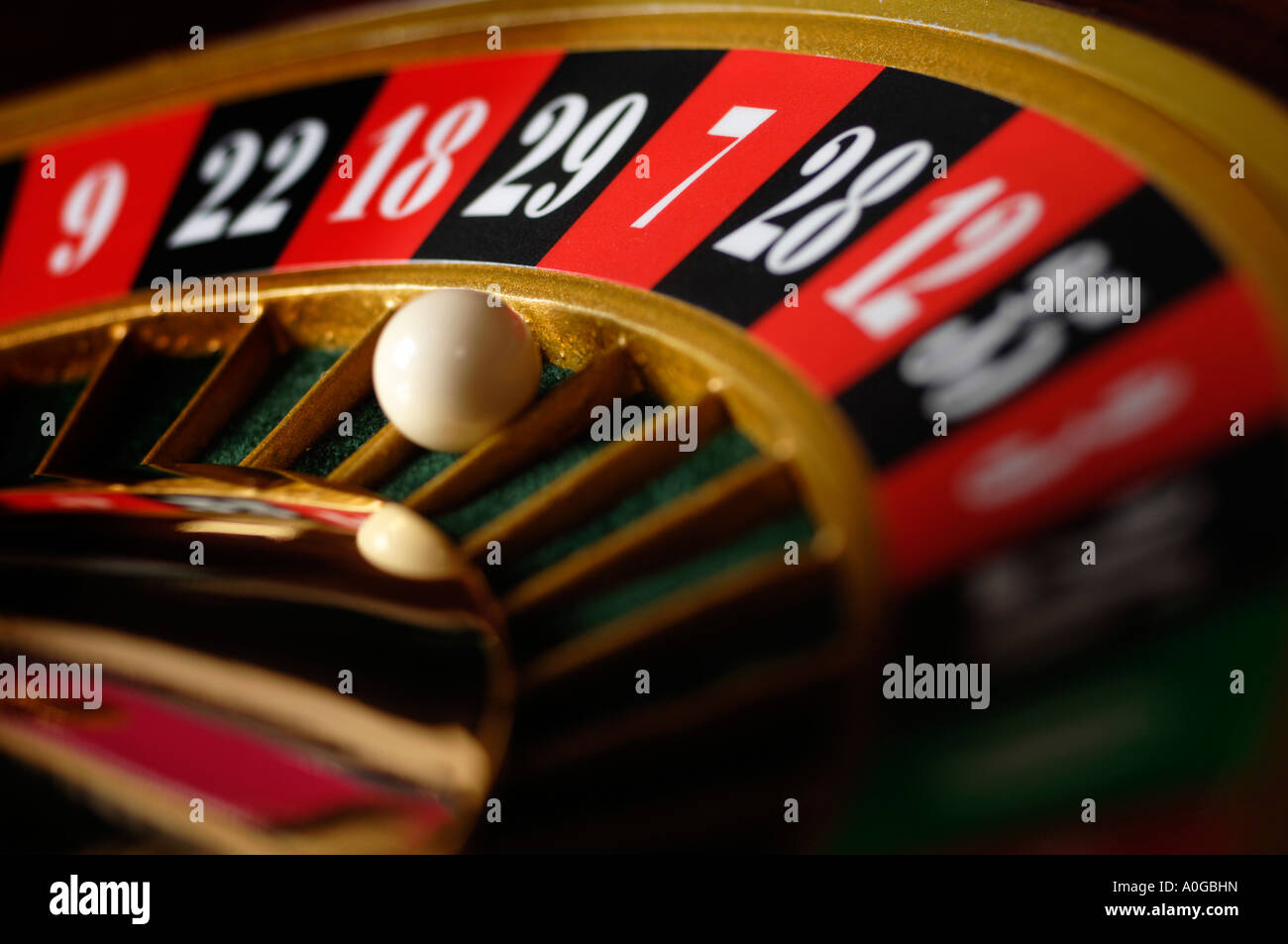 Roullette wheel with ball in number seven Stock Photo - Alamy
