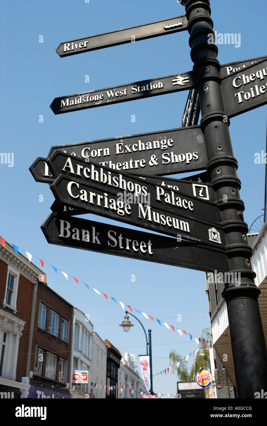 Direction signs in the town centre of Maidstone Kent Stock Photo - Alamy