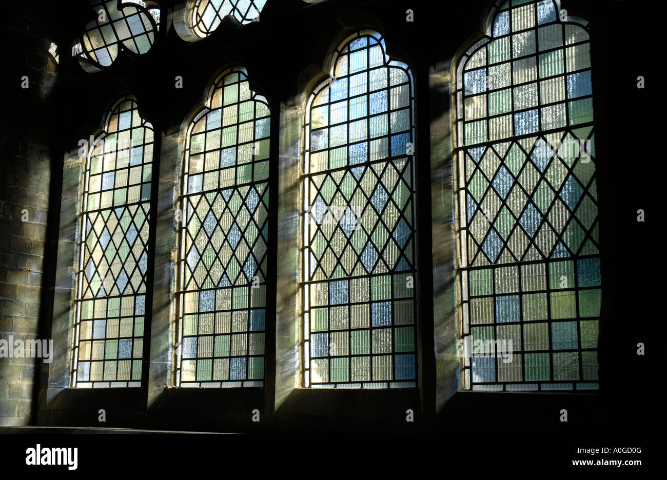 Windows in the disused church of St Stephens in Haverstock Hill Belsize ...