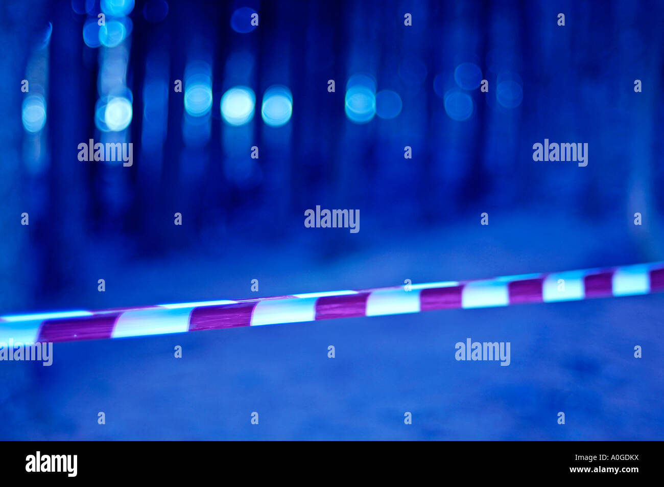 Security tape blocking entry to secluded woodland Stock Photo - Alamy