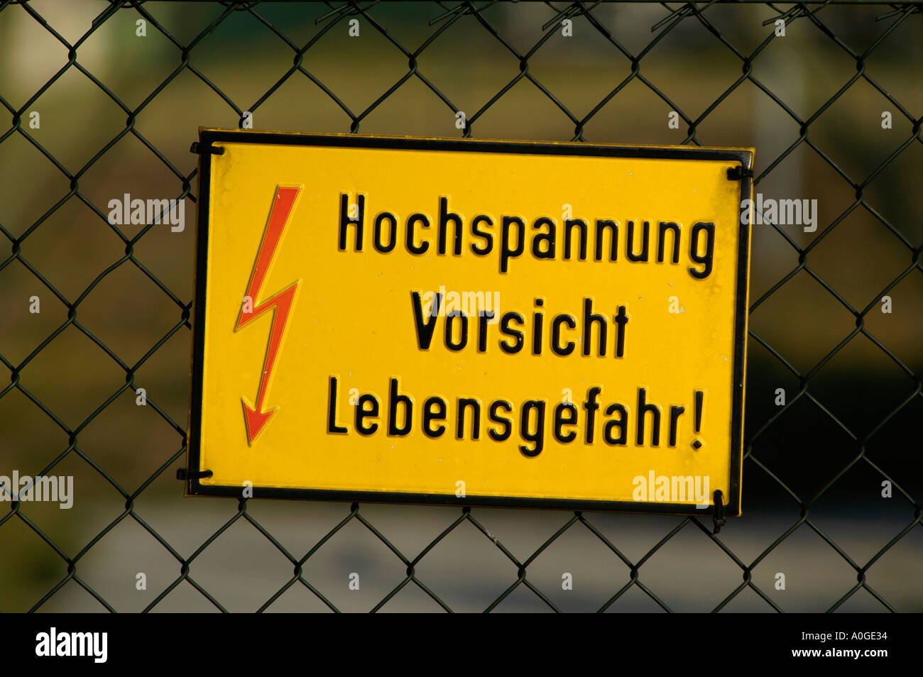 High tension high voltage line life danger sign warning hi-res stock ...