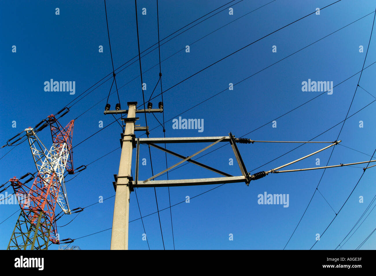 high voltage mast, cables Stock Photo - Alamy