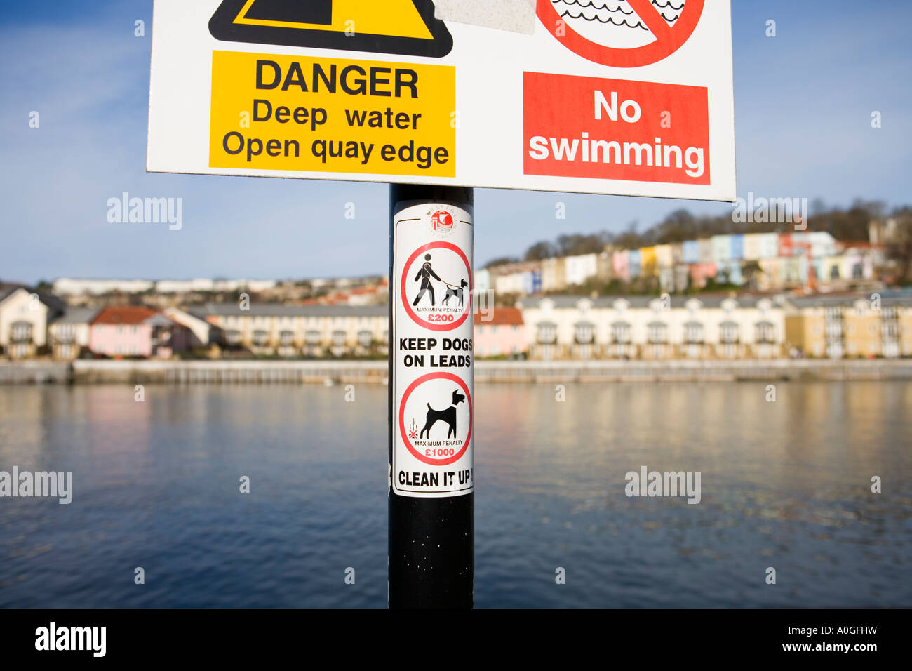 danger sign at of water, Bristol City Docks Bristol UK Stock Photo - Alamy