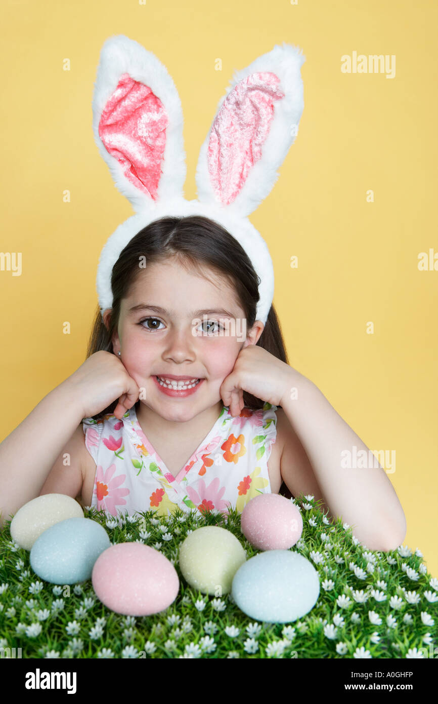 Girl wearing rabbit ears Stock Photo - Alamy
