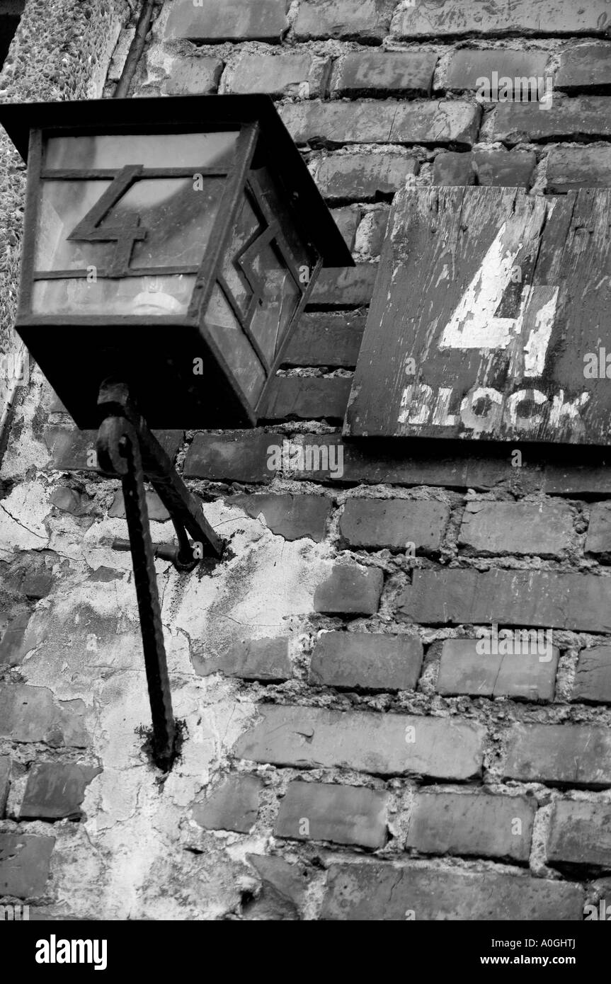 Block 4 light and sign outside one of the concentration camp buildings ...