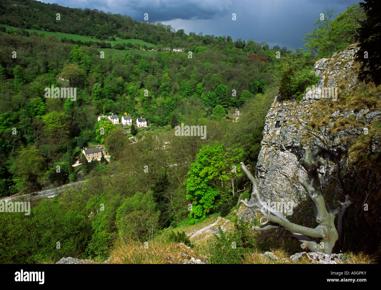 The gorge at Matlock Bath from High Tor in the Derbyshire Peak District ...