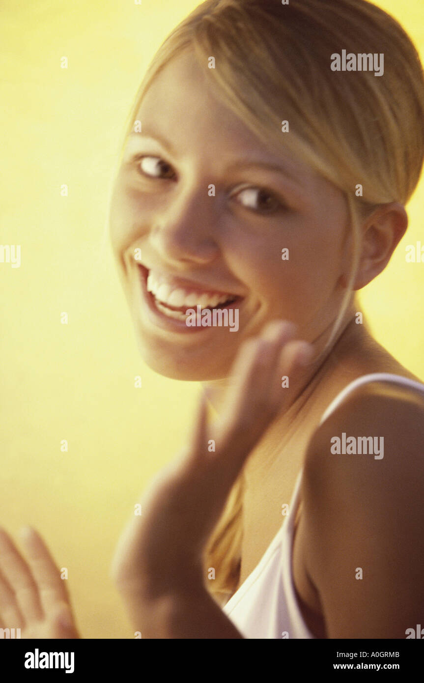 Portrait of a teenage girl smiling Stock Photo - Alamy