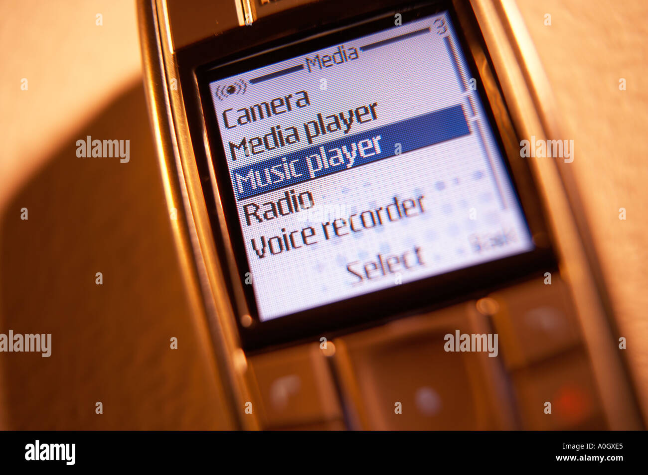 MUSIC PLAYER MENU TEXT ON MOBILE PHONE SCREEN Stock Photo - Alamy