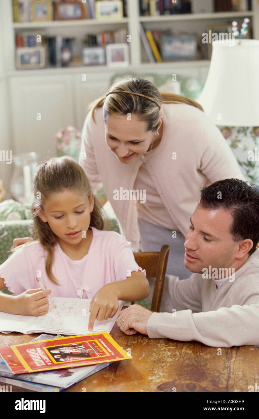 Parents helping their daughter study Stock Photo - Alamy