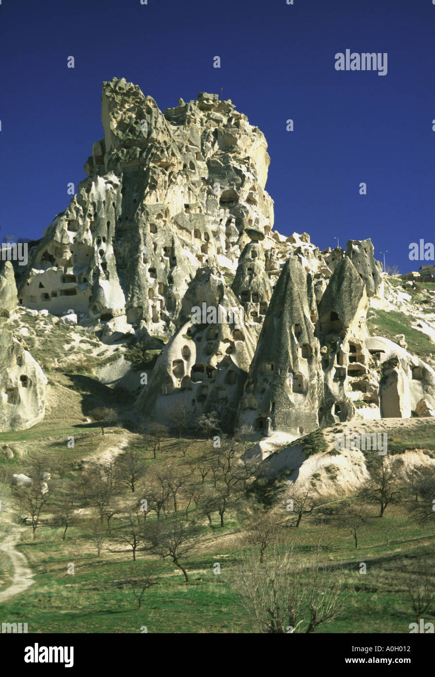 Uchisar castle and volcanic tufa formations kale Cappadocia Turkey ...